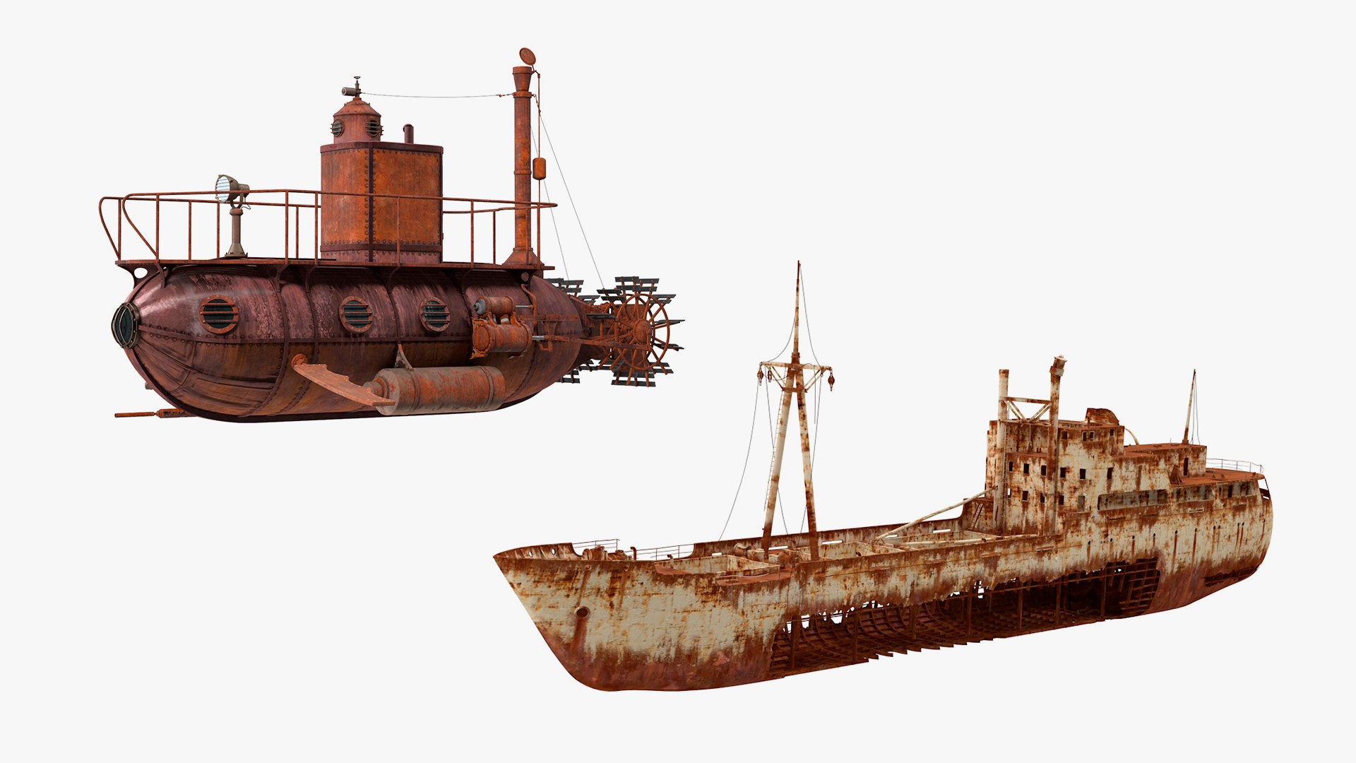 3D Model Old Rusty Vessels Collection - TurboSquid 2138217