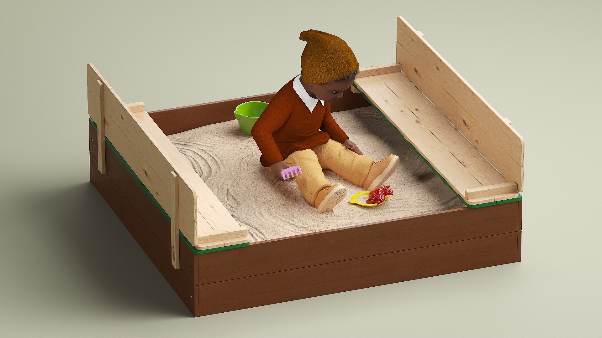 3D Model Black Skinned Toddler Boy In Sandpit - TurboSquid 2319056