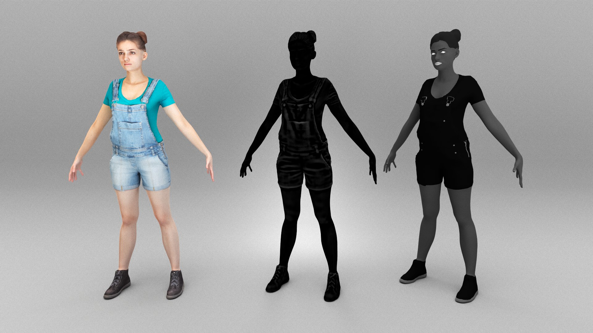 Beautiful Woman In Jeans Overalls In A-pose 408 Model - TurboSquid 2142754