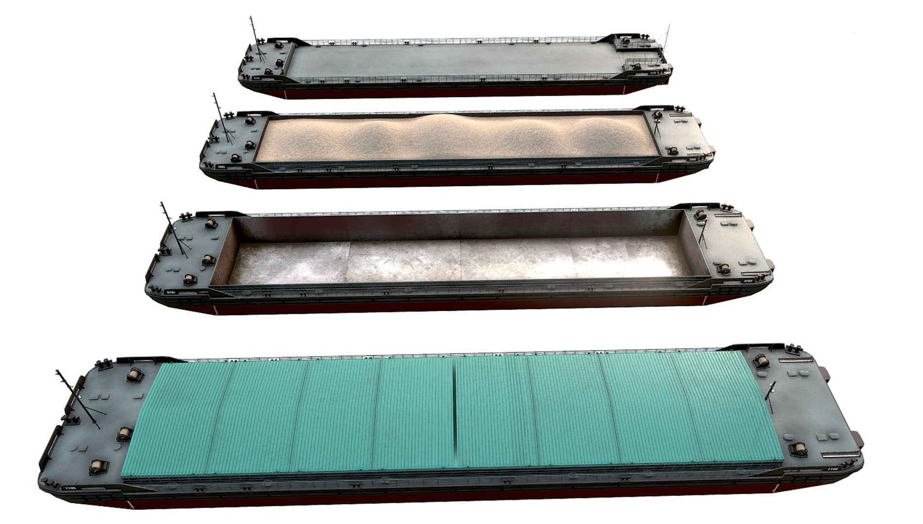 3D 4 Types Barge - TurboSquid 1475539