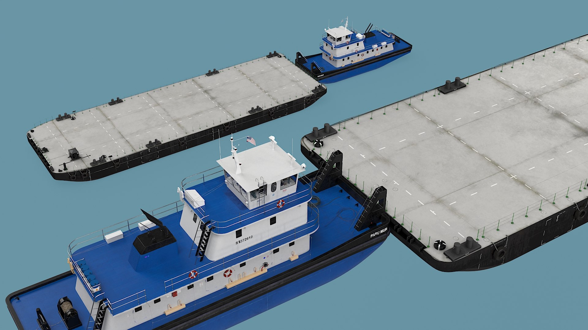 3D Push Boat Ship With Pontoon Barge Model - TurboSquid 2348779