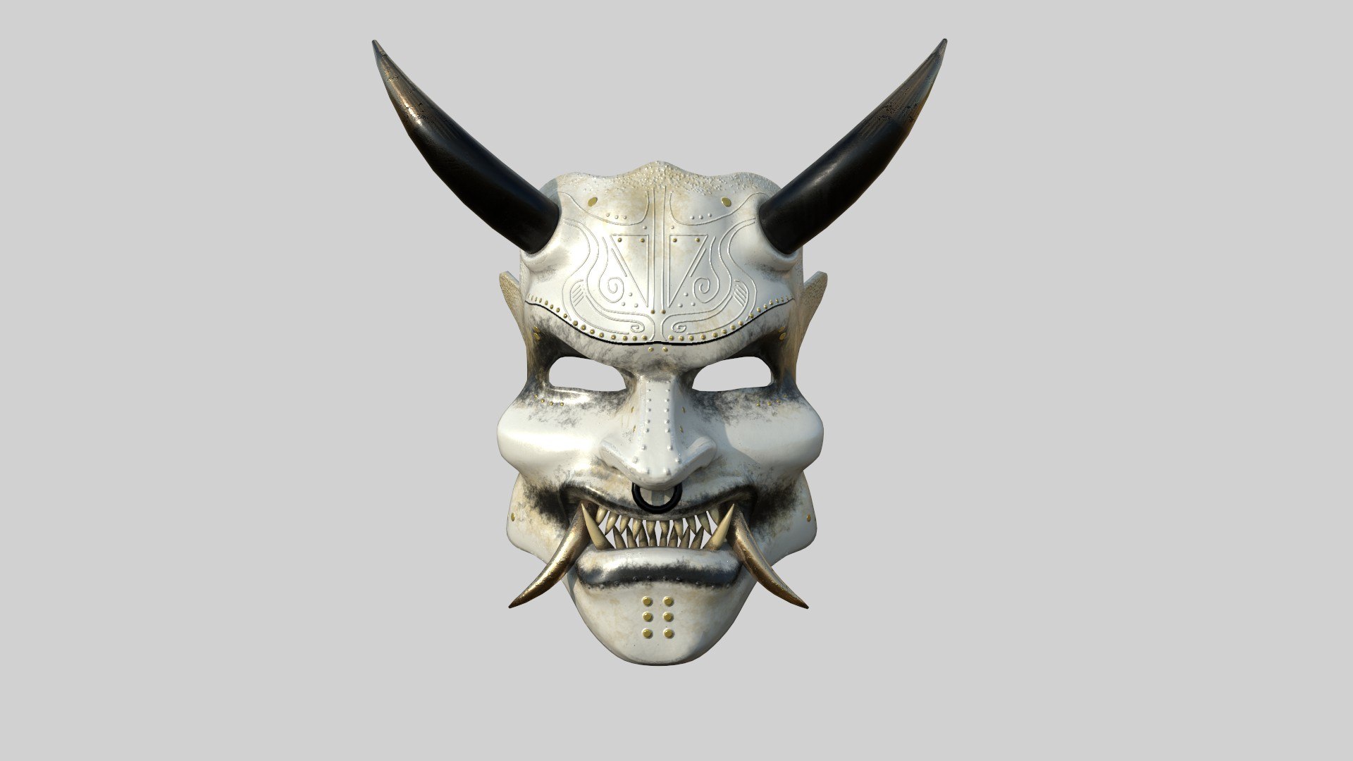 Oni Mask 07 White Full - Hannya Fantasy Character Design 3D Model ...