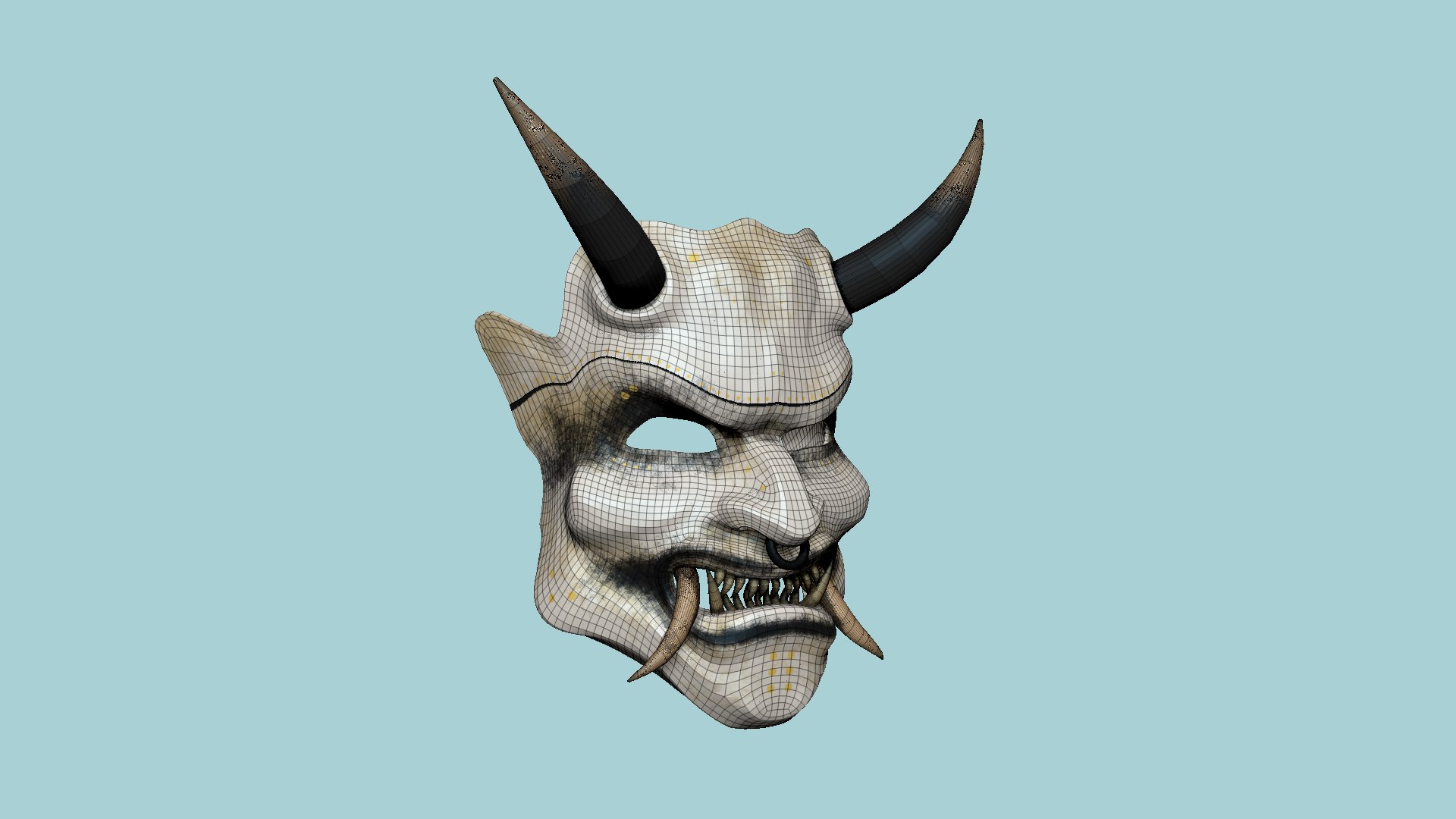 Oni Mask 07 White Full - Hannya Fantasy Character Design 3D Model ...