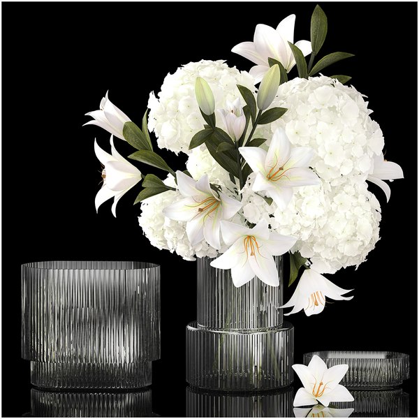 modelo 3d Ramo solemne de flores blancas lirios hortensias 364 ...
