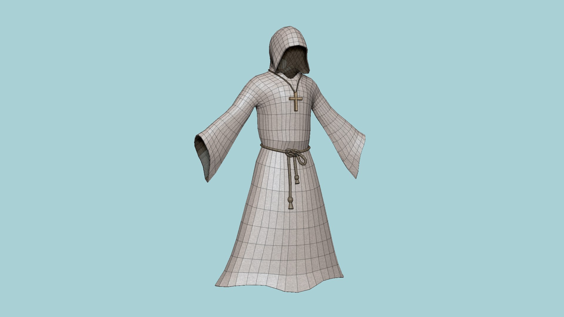Priest Outfit A09 Full White - Character Clothing Design 3D Model ...