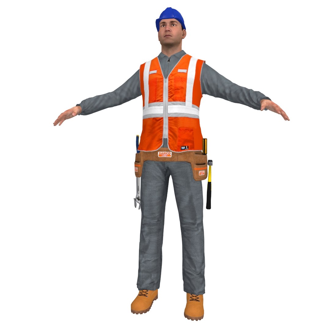 rigged worker lods s 3d max