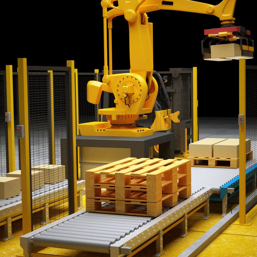 3d model palletizing cell scene robot