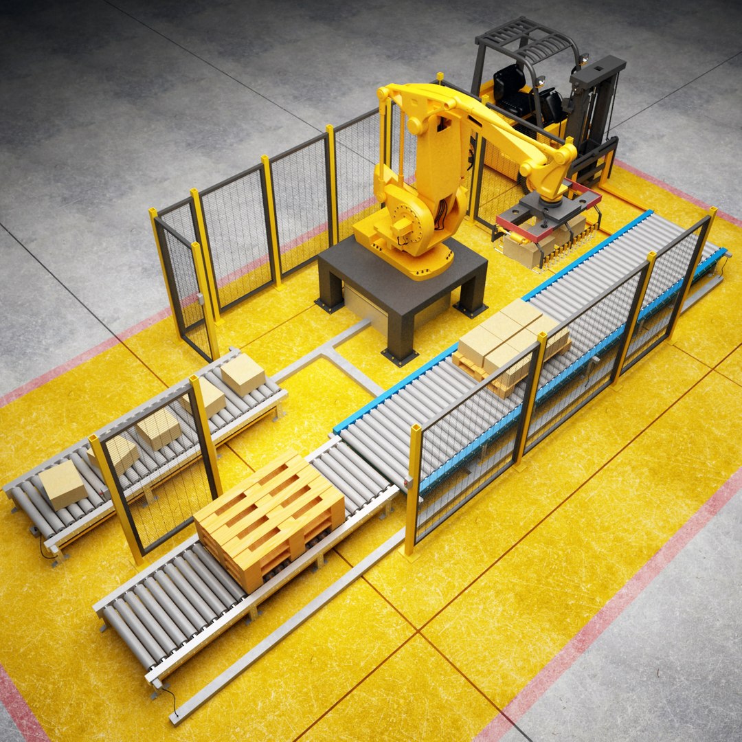 3d model palletizing cell scene robot