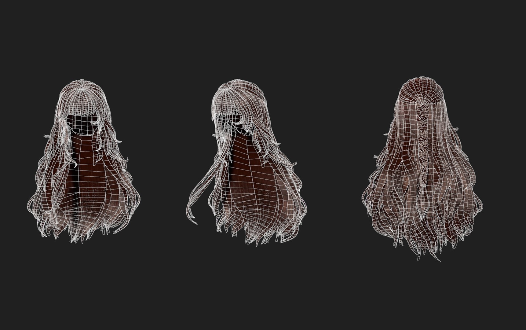 3D model PBR Game Hair CG Hair Long hair Big waves Female Hair Beauty ...