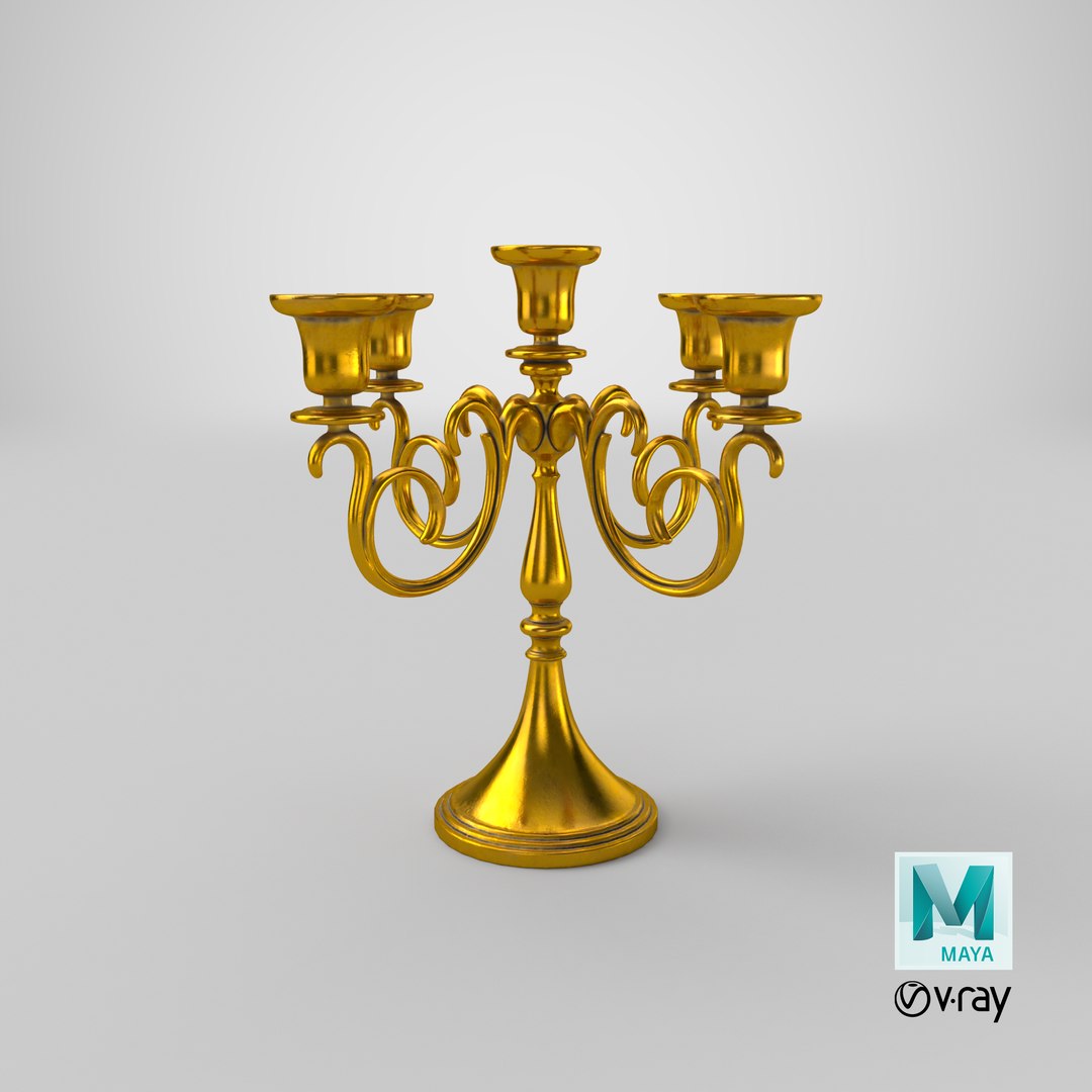 3D Model Candlestick 5 Branch Gold - TurboSquid 1304957