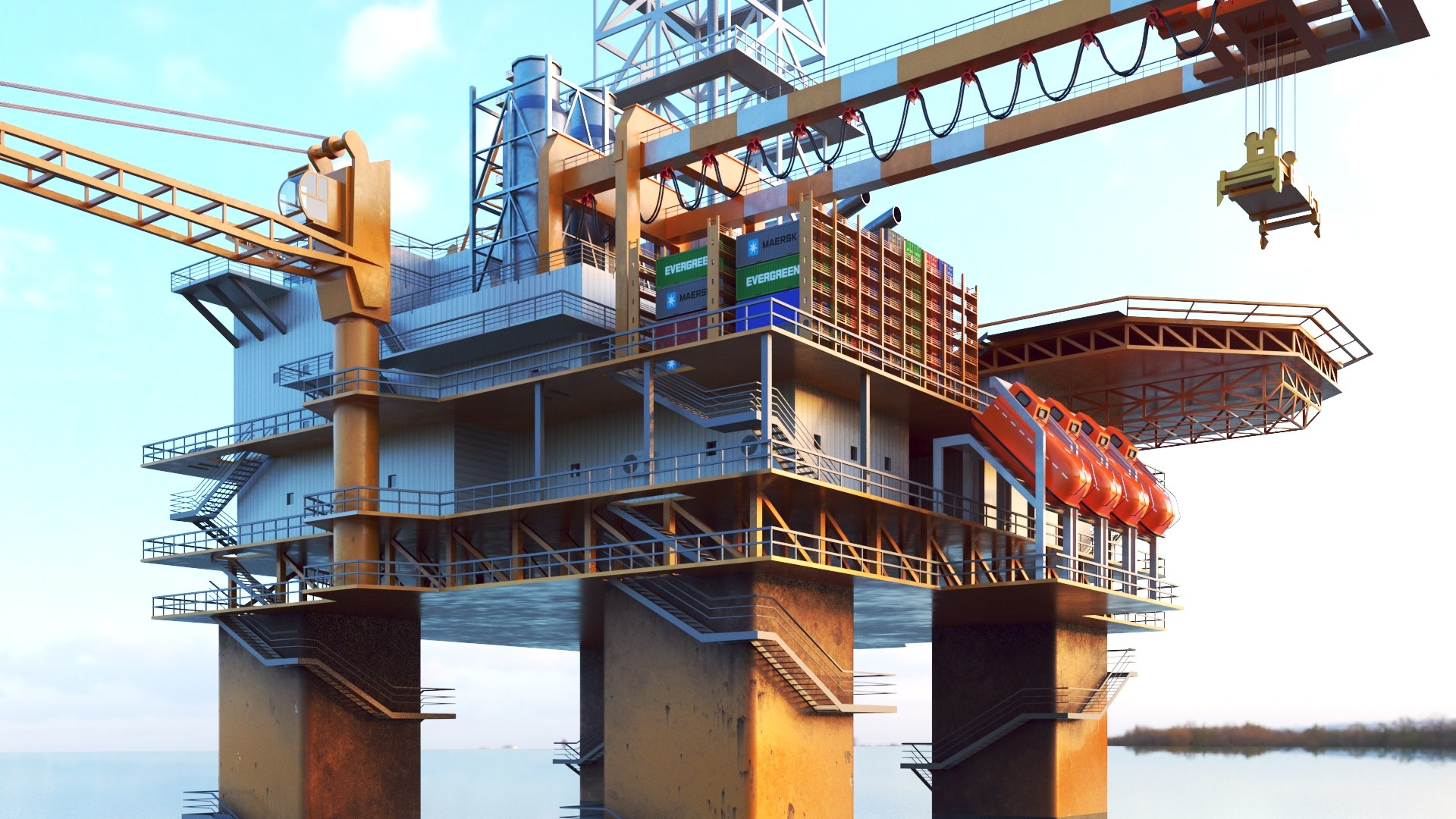 Detailed Oil Platform And Ship 3D Model - TurboSquid 2260310