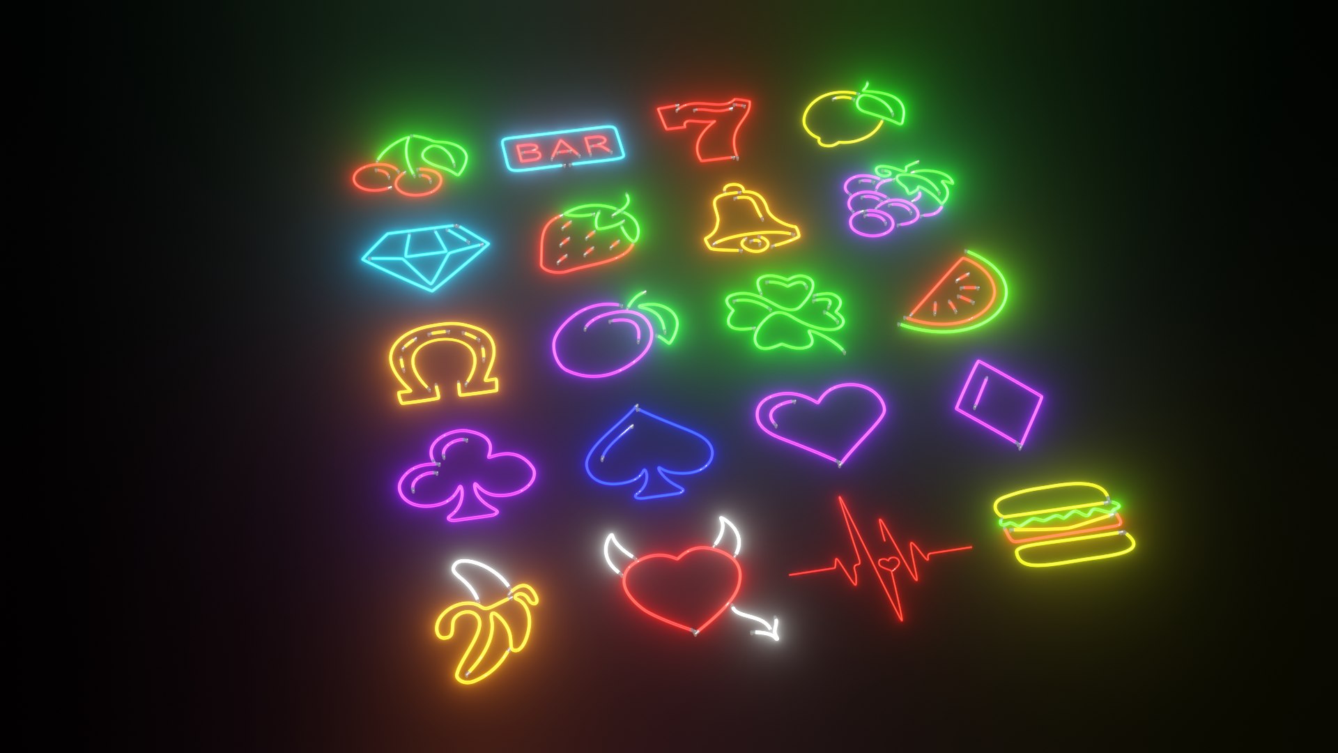 3D neon casino symbols model - TurboSquid 1930405
