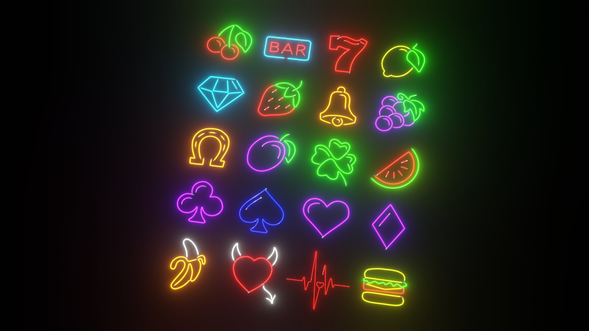 3D neon casino symbols model - TurboSquid 1930405