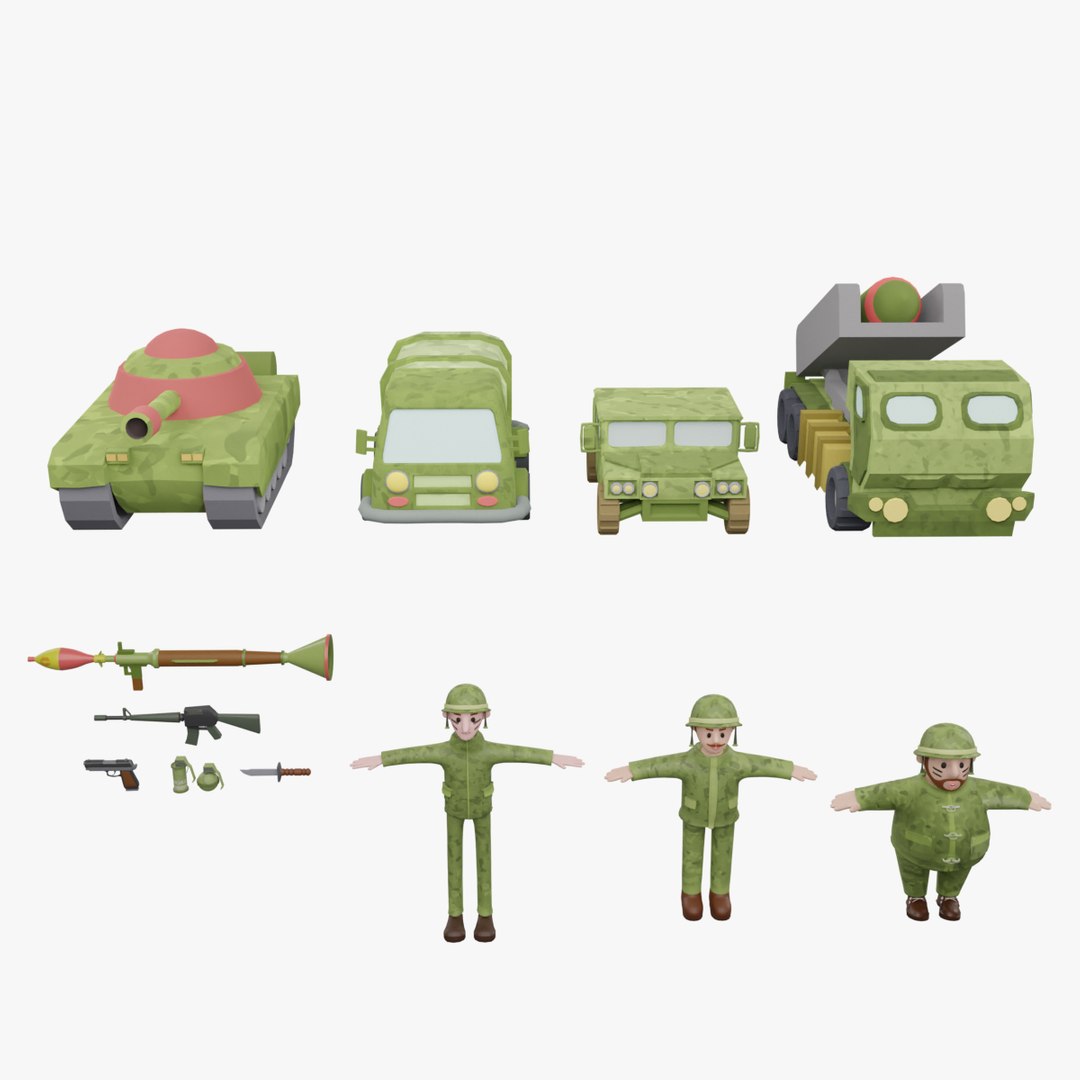 Cartoon Military Soldier Characters With Rig Blendshapes Weapons ...