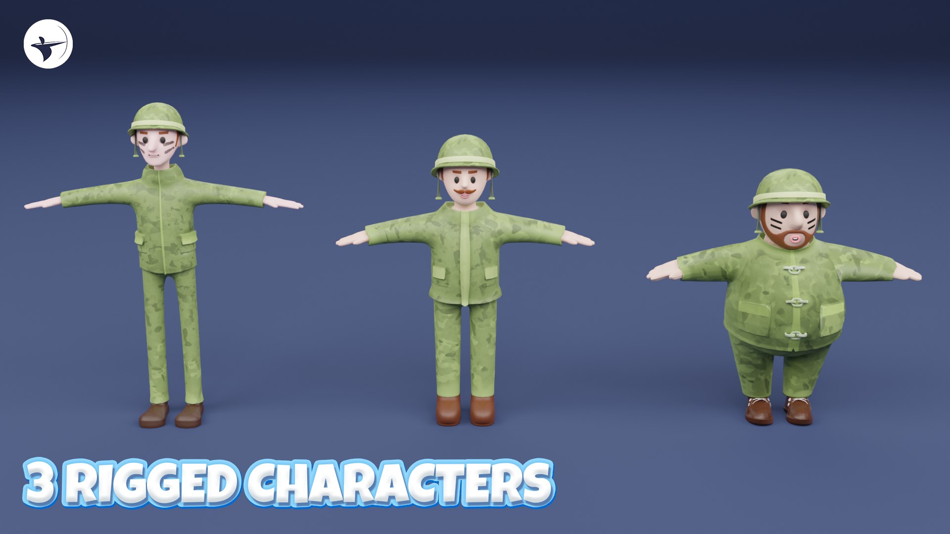 Cartoon Military Soldier Characters With Rig Blendshapes Weapons ...