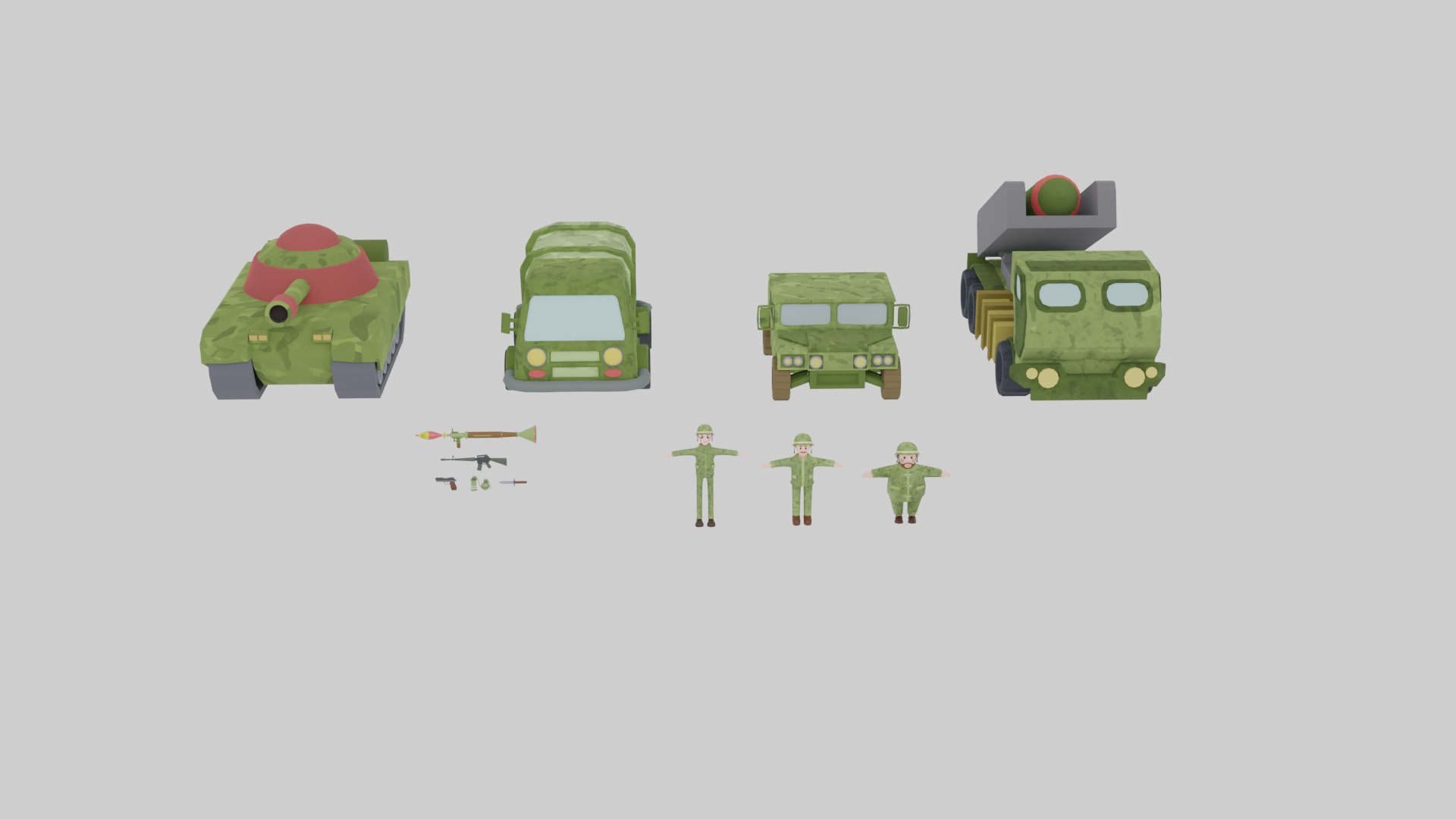 Cartoon Military Soldier Characters With Rig Blendshapes Weapons ...