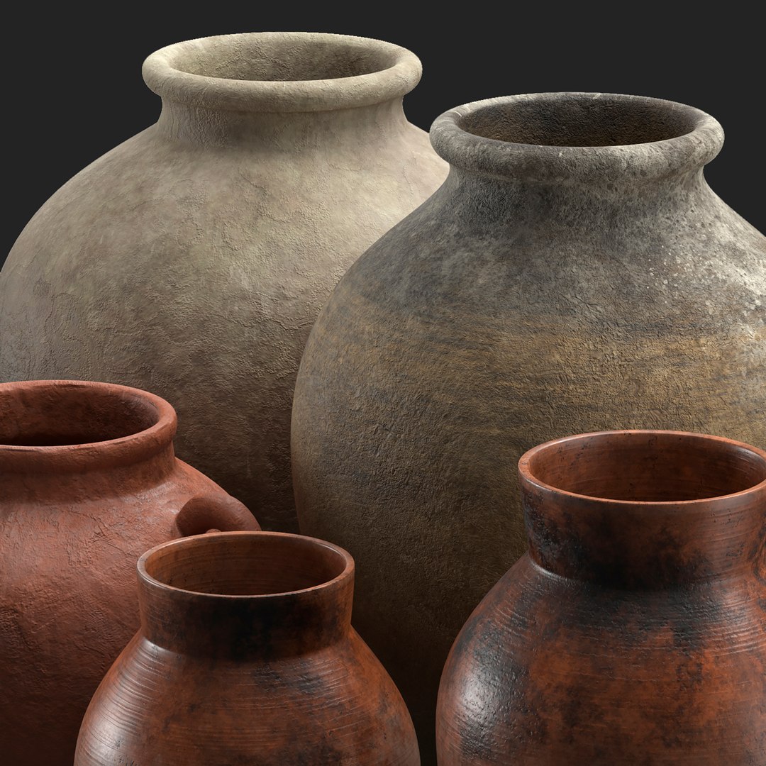 Artisan clay vases set 5 3D model - TurboSquid 2039902