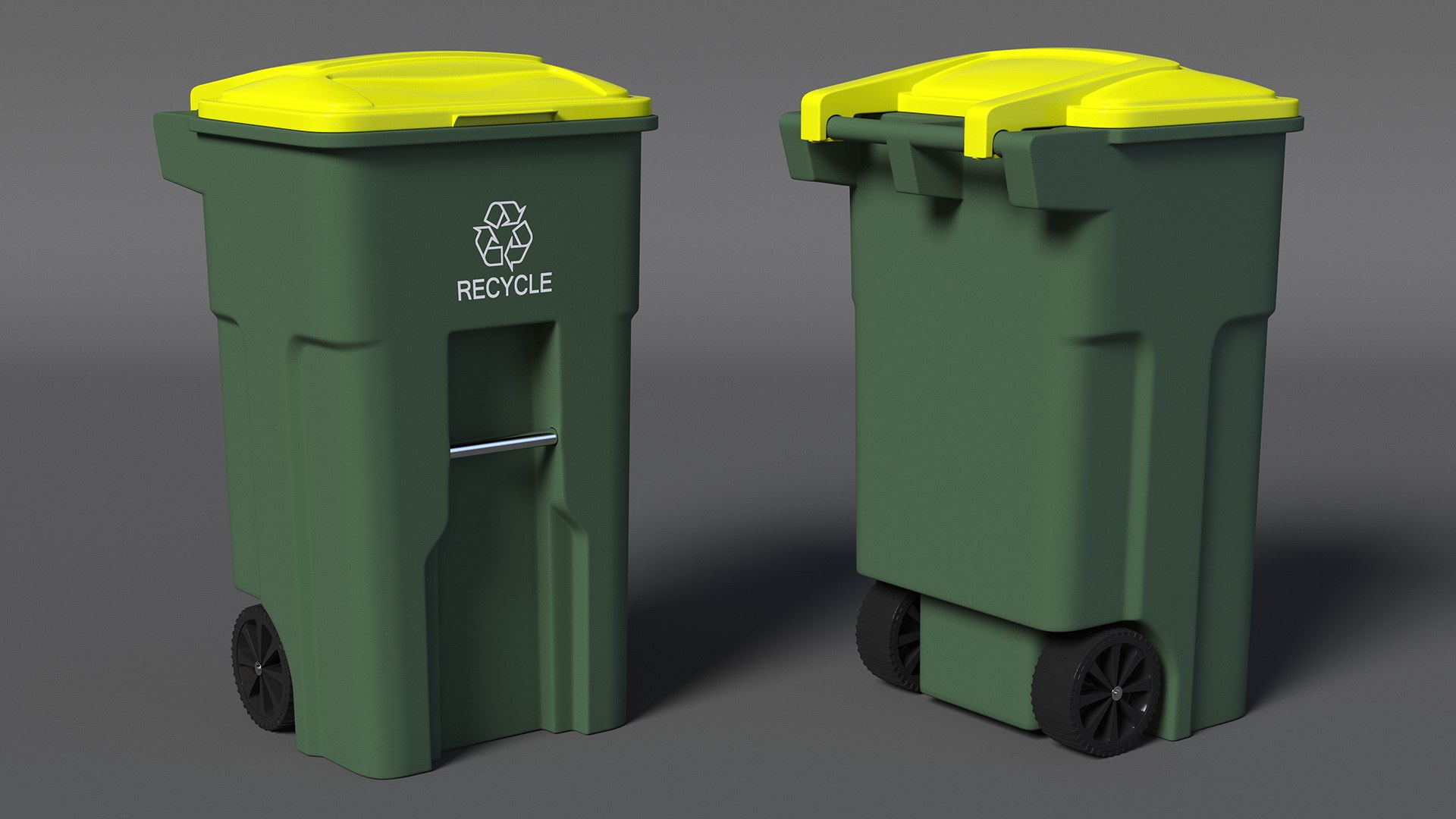 3D Recycling Wheelie Bin Green With Yellow Cover Model - TurboSquid 2139448