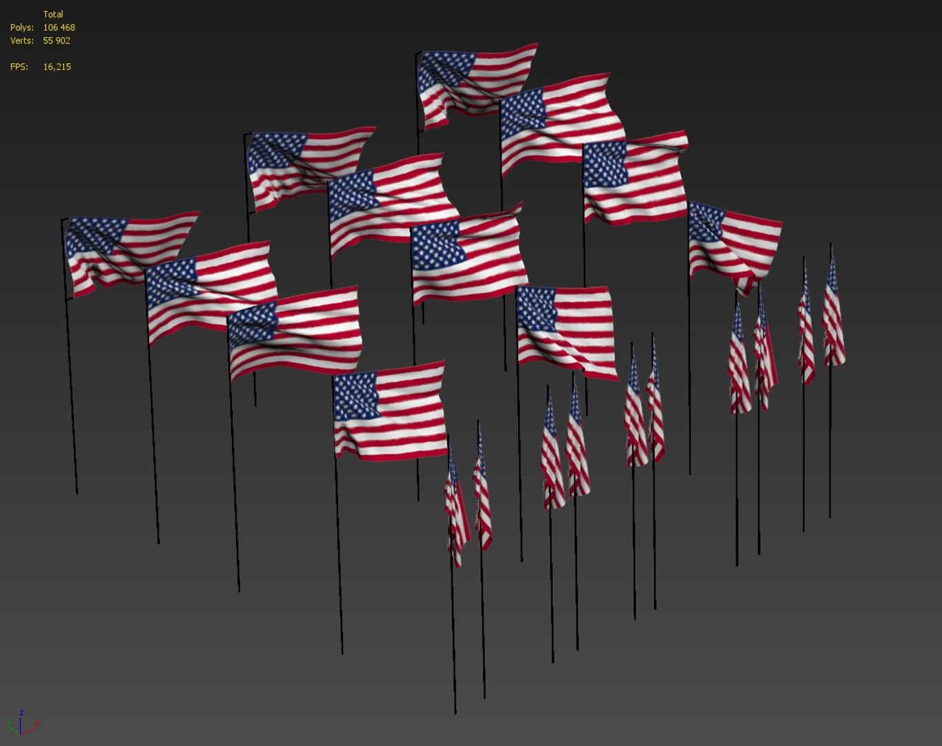 3d usa flag wind