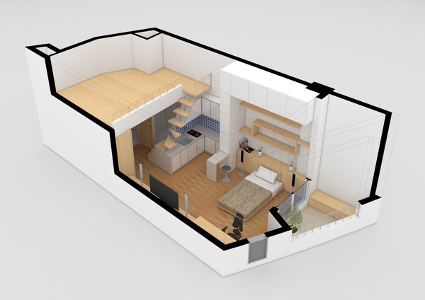 3d studio apartment model