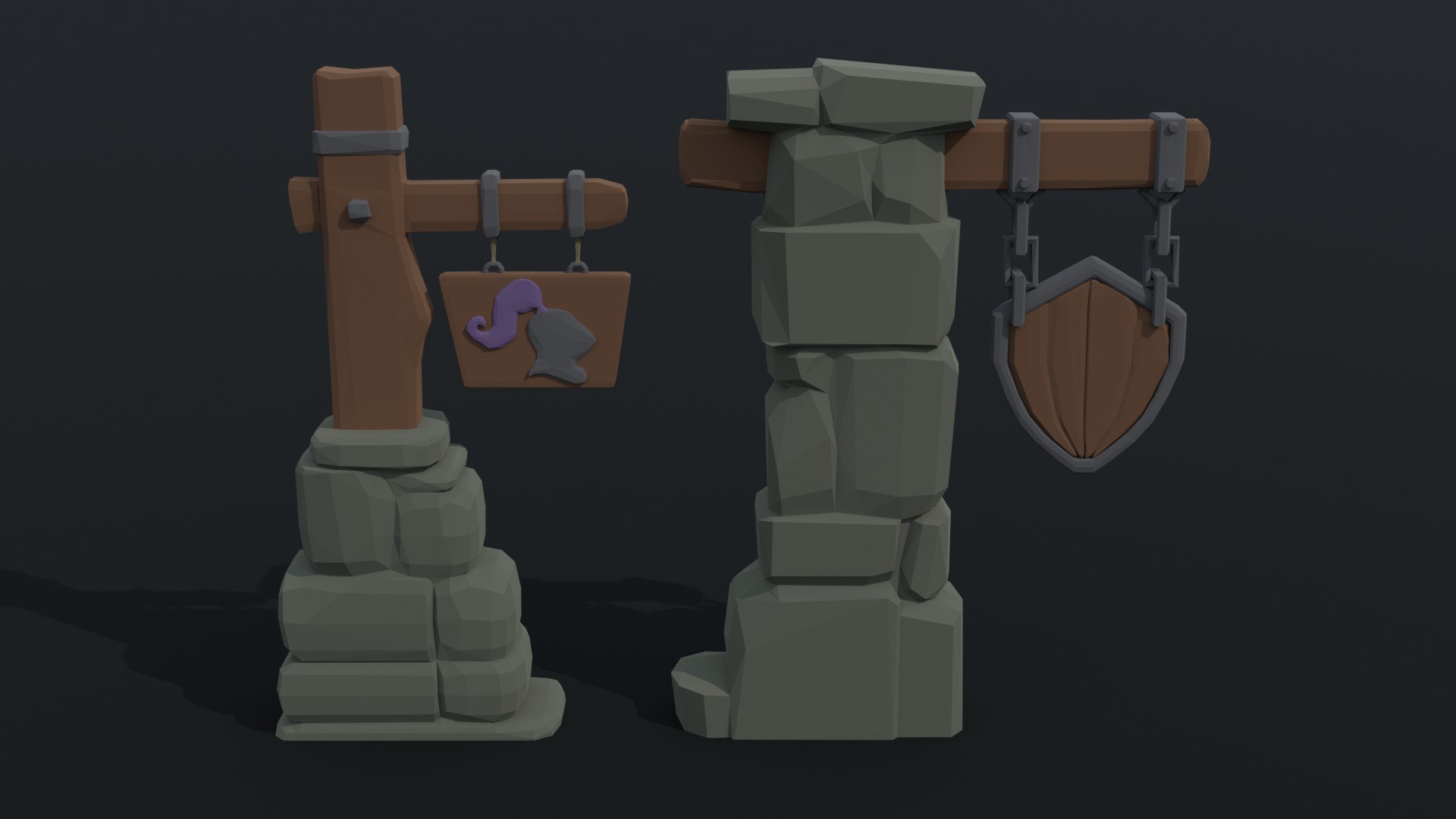 3D Model Low-poly Cartoon Fantasy Road Signs Polygonal Style ...