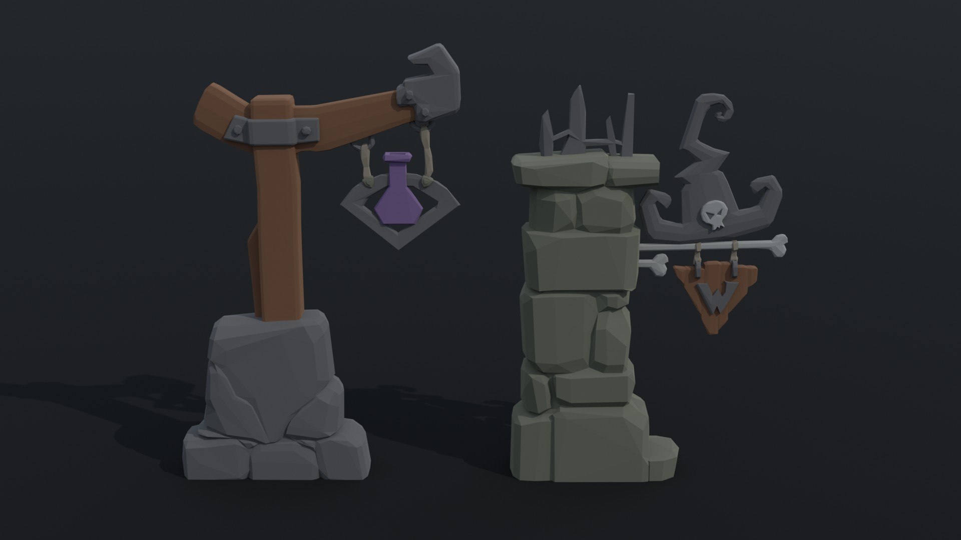 3D Model Low-poly Cartoon Fantasy Road Signs Polygonal Style ...