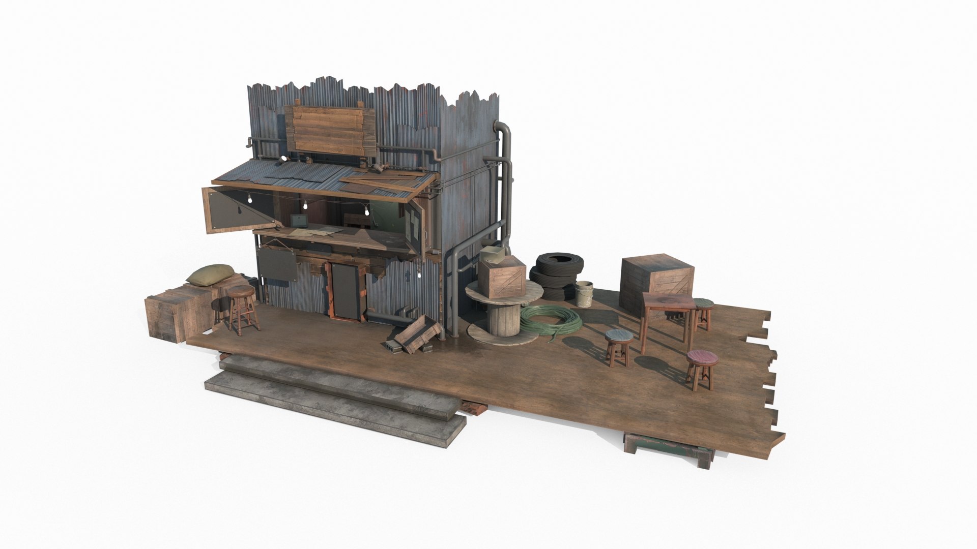 3D Model A Shop Renovated From A Dilapidated House - TurboSquid 2323639