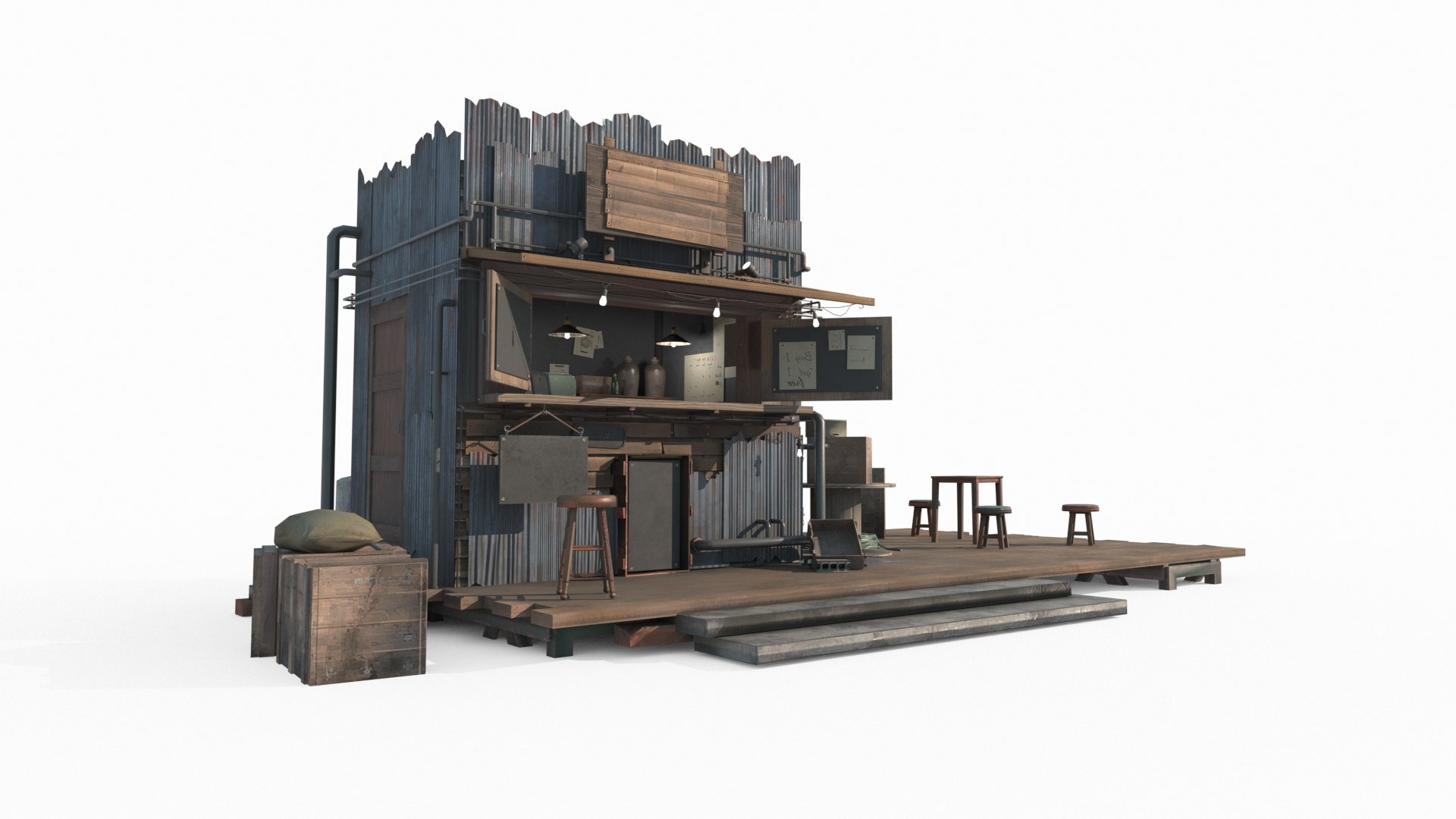 3D Model A Shop Renovated From A Dilapidated House - TurboSquid 2323639