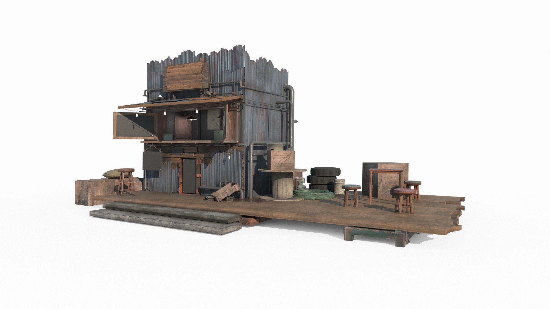 3D Model A Shop Renovated From A Dilapidated House - TurboSquid 2323639