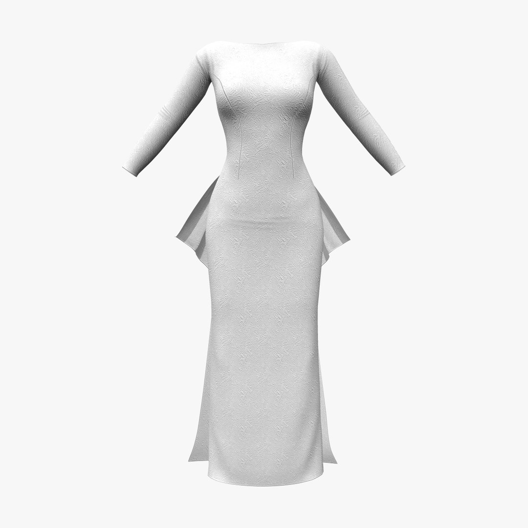 Long Gown Dress With Double Tails 3D Model - TurboSquid 1942368