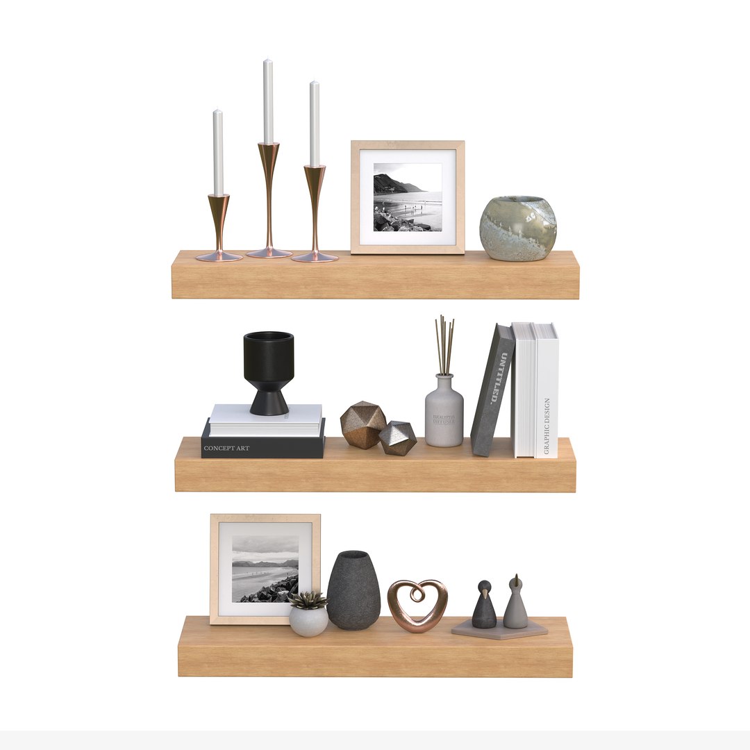 3D Model Wall Shelves With Decoration -COLLECTION - TurboSquid 2132045