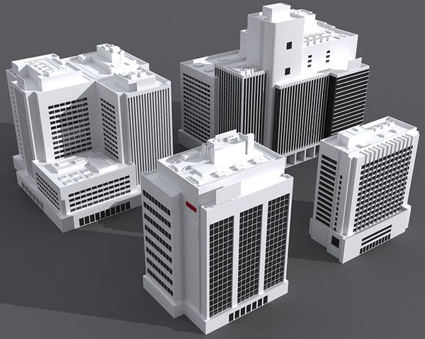4 office buildings 3d model