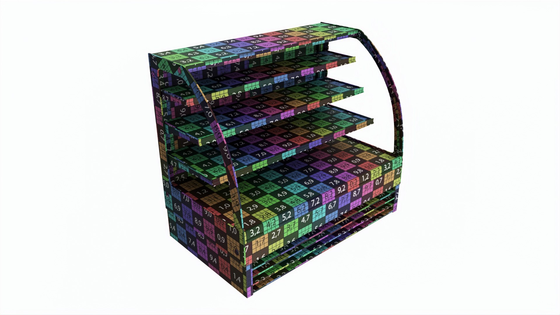 3D Store Cake Display Shelf With Curved Glass And Cooling Model ...