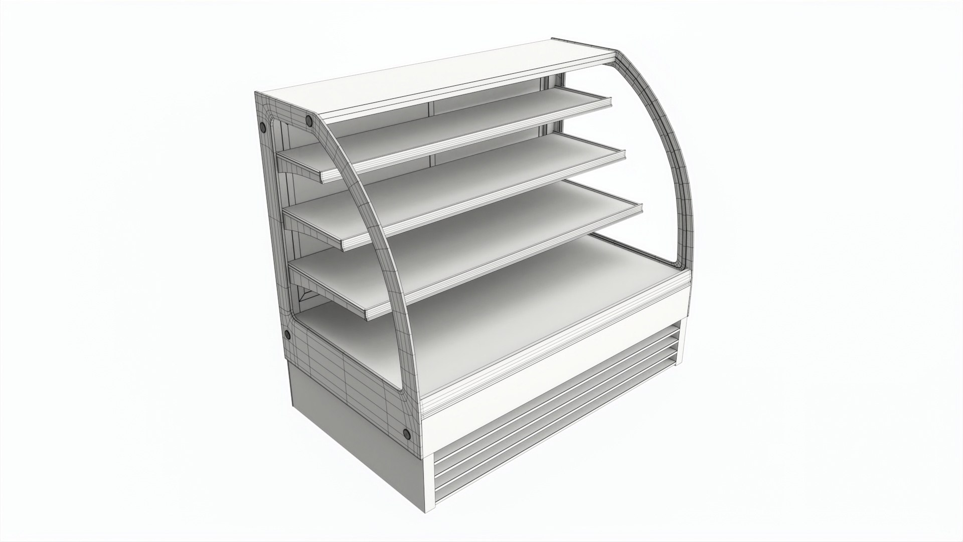 3D Store Cake Display Shelf With Curved Glass And Cooling Model ...