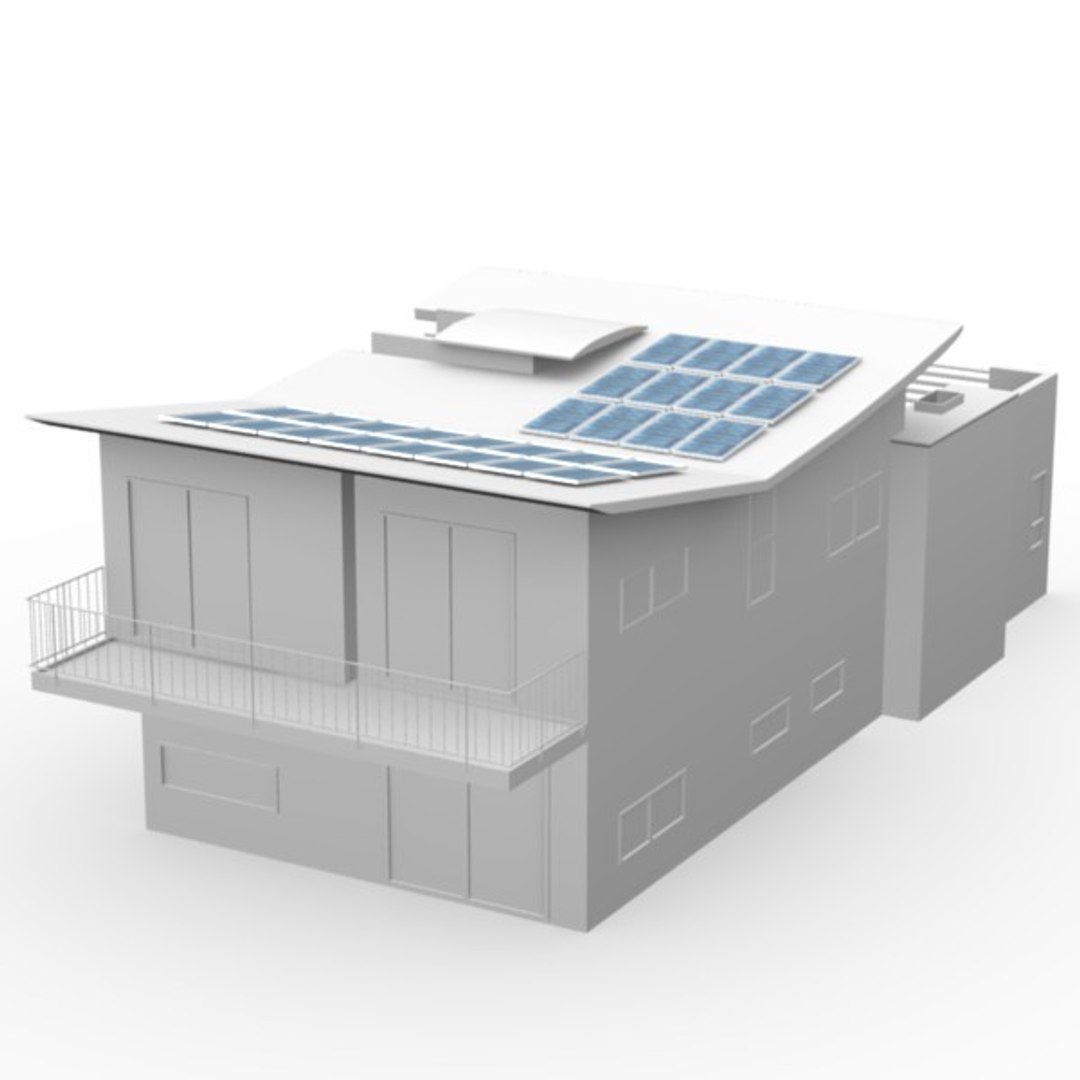 modern story house solar panels 3d model