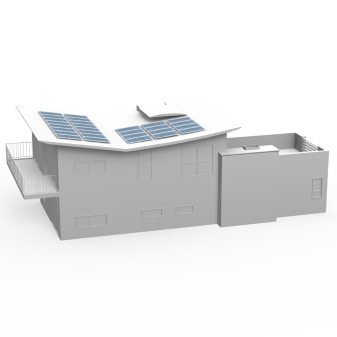 modern story house solar panels 3d model