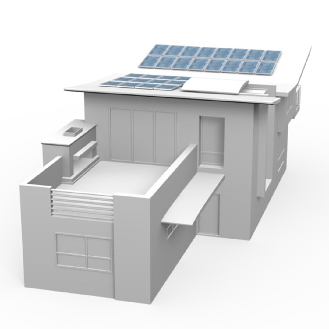 modern story house solar panels 3d model