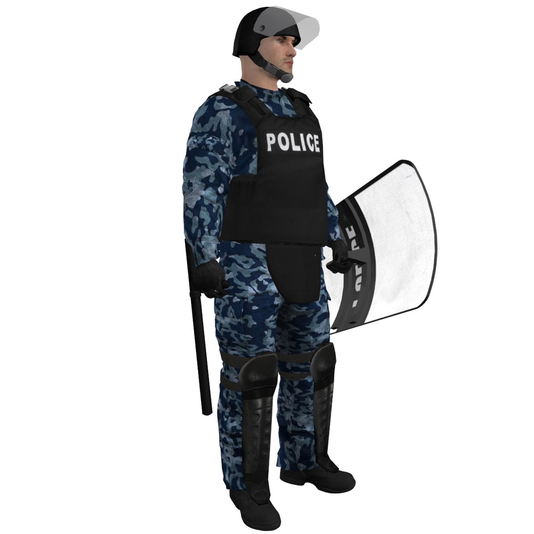 3d Rigged Riot Police Officer Model