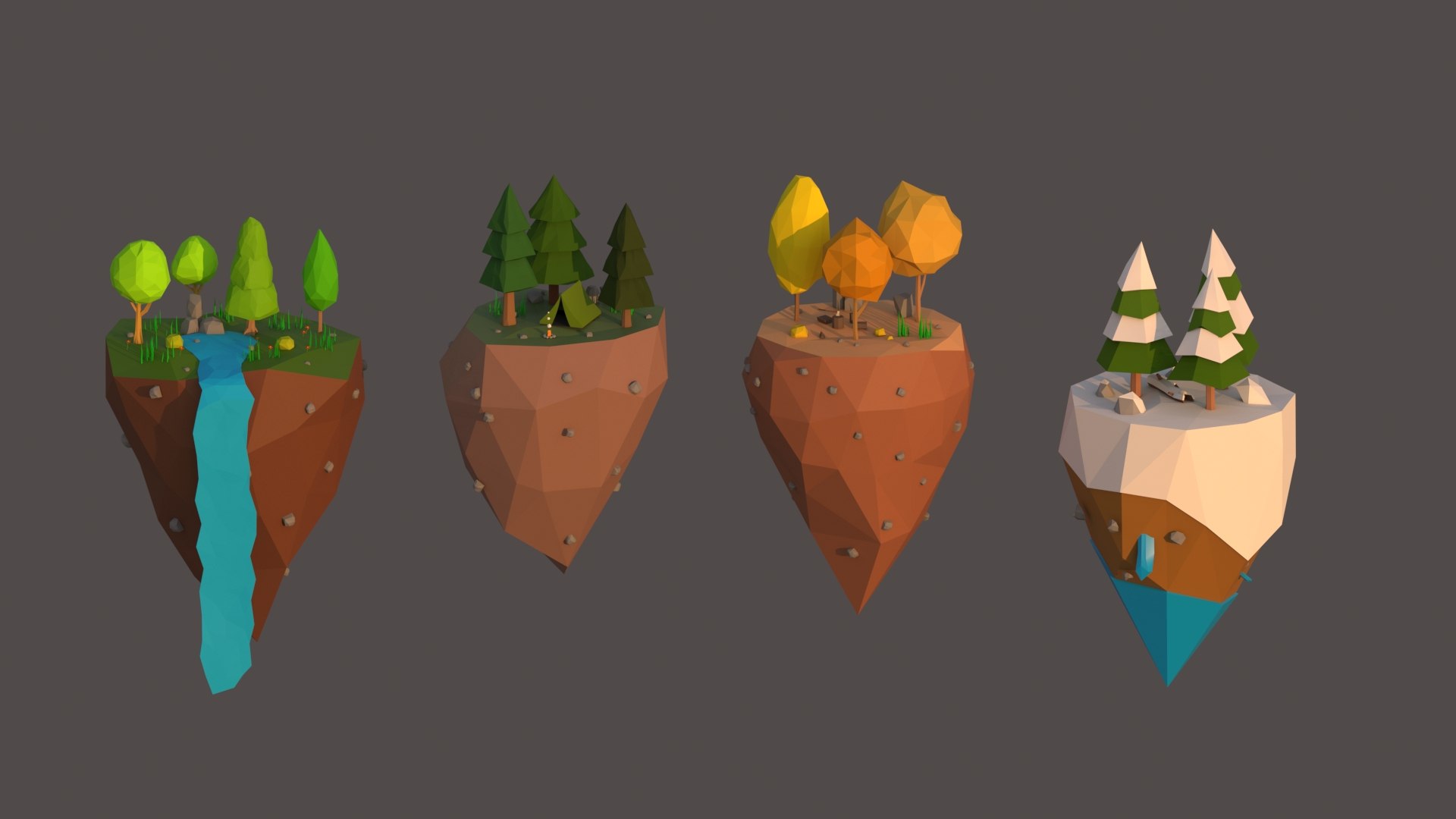 Cartoon Low Poly 4 Times Of The Year Scene 3D Model - TurboSquid 1803462