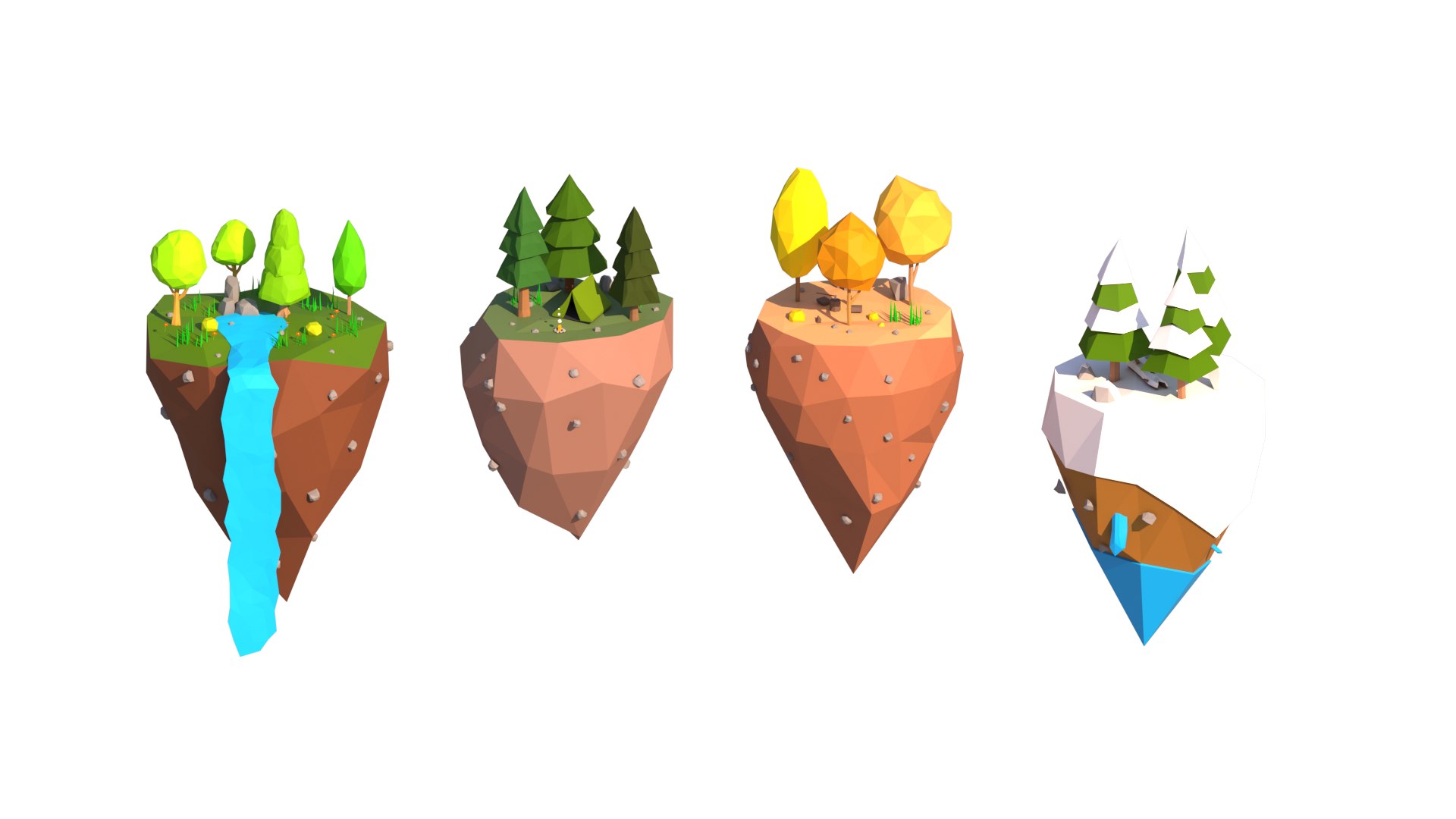 Cartoon Low Poly 4 Times Of The Year Scene 3D Model - TurboSquid 1803462