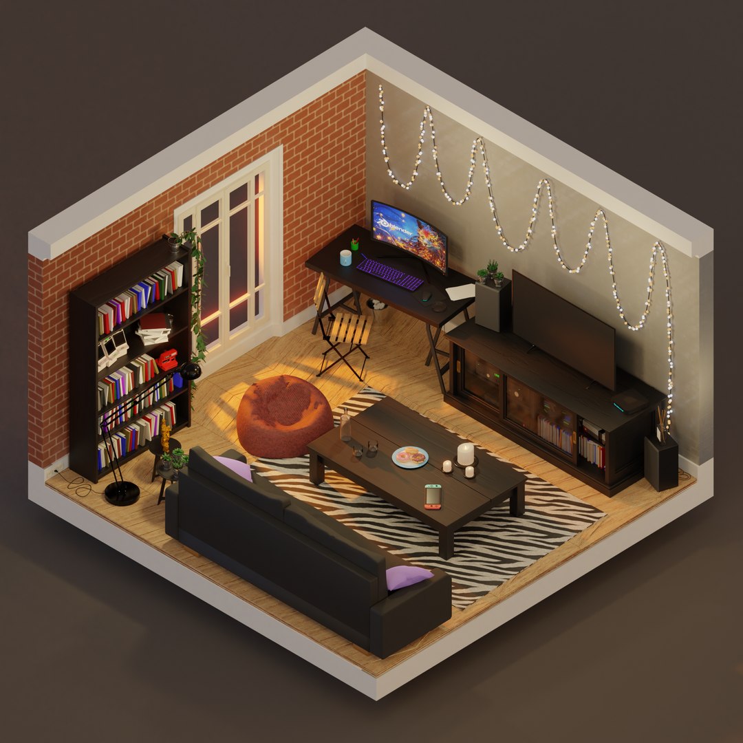 Living Room Low Poly Substance 3D - TurboSquid 1820611