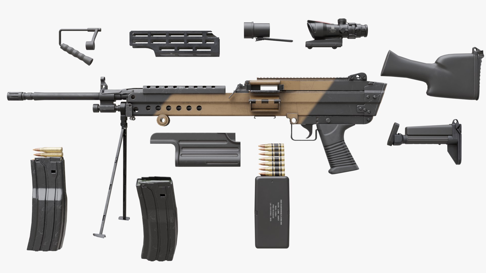 3D M249 - Light Machine Gun - MODULAR - Trijicon ACOG - KillFLASH ...