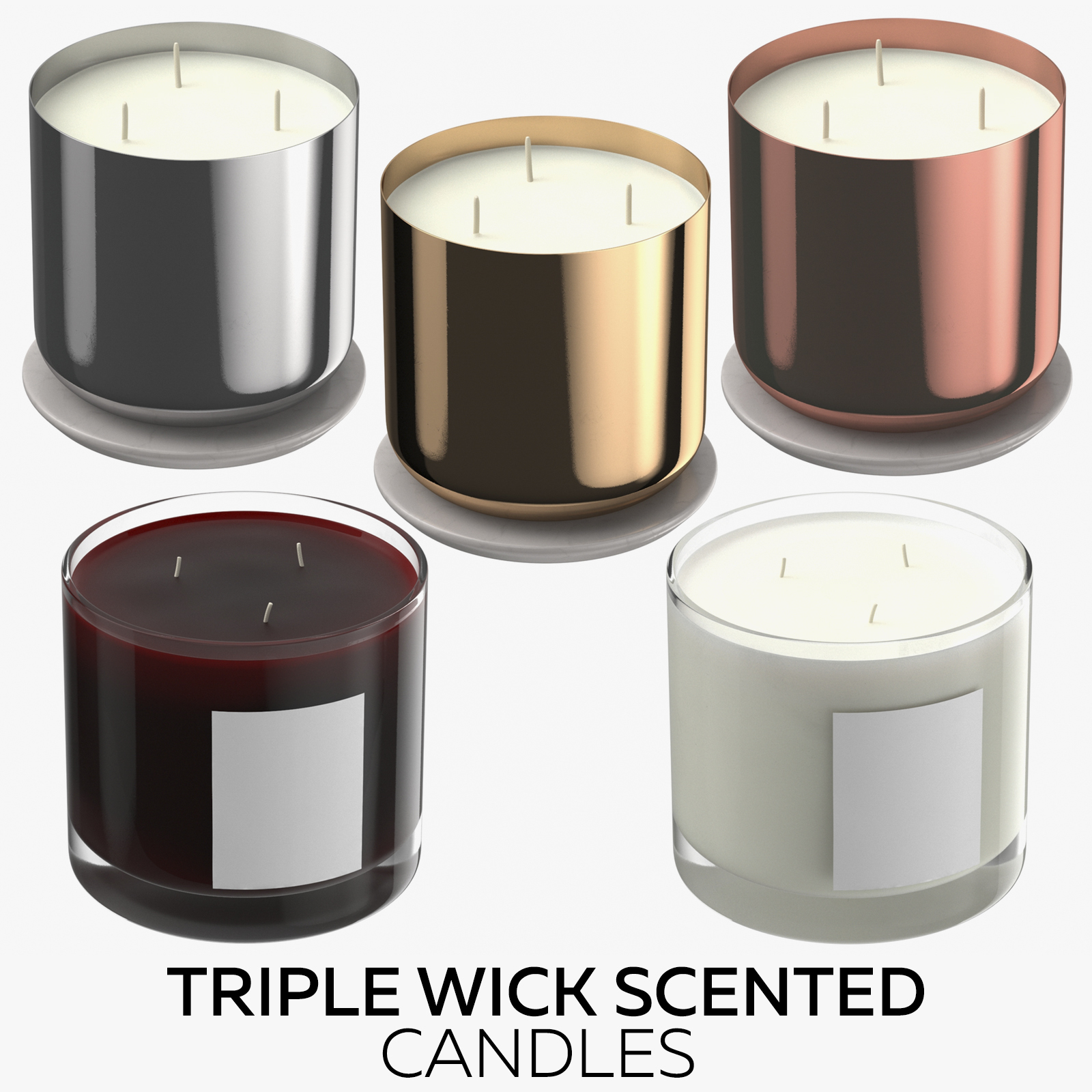 Triple wick scented candles 3D model - TurboSquid 1505682