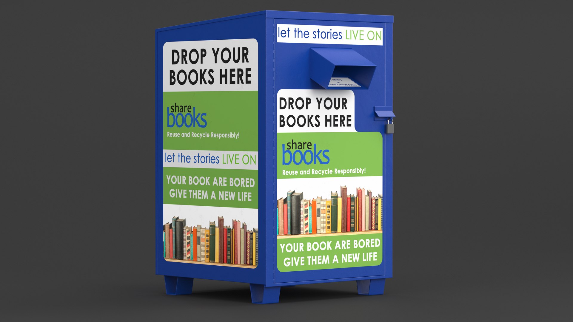 3D Model Book Drop Box Blue - TurboSquid 2080730