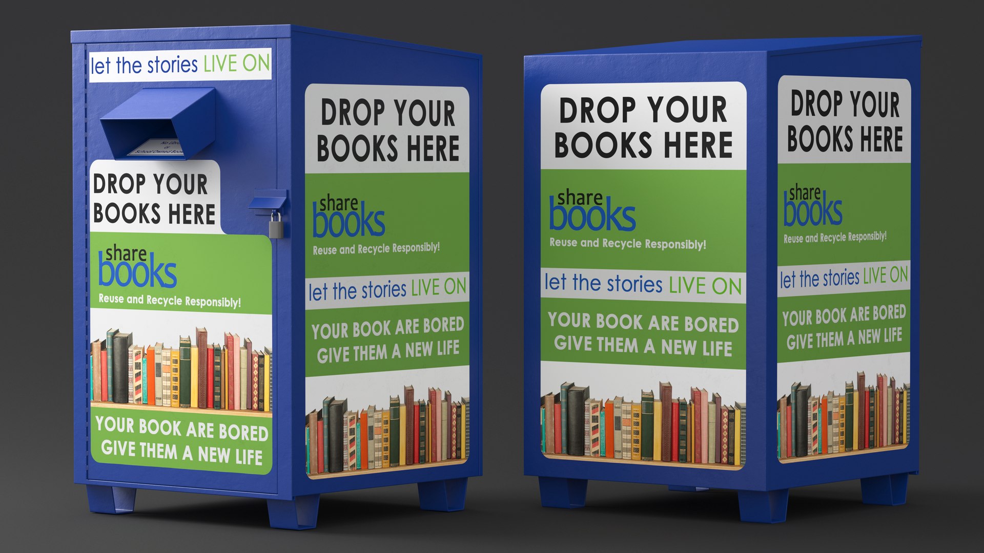 3D Model Book Drop Box Blue - TurboSquid 2080730