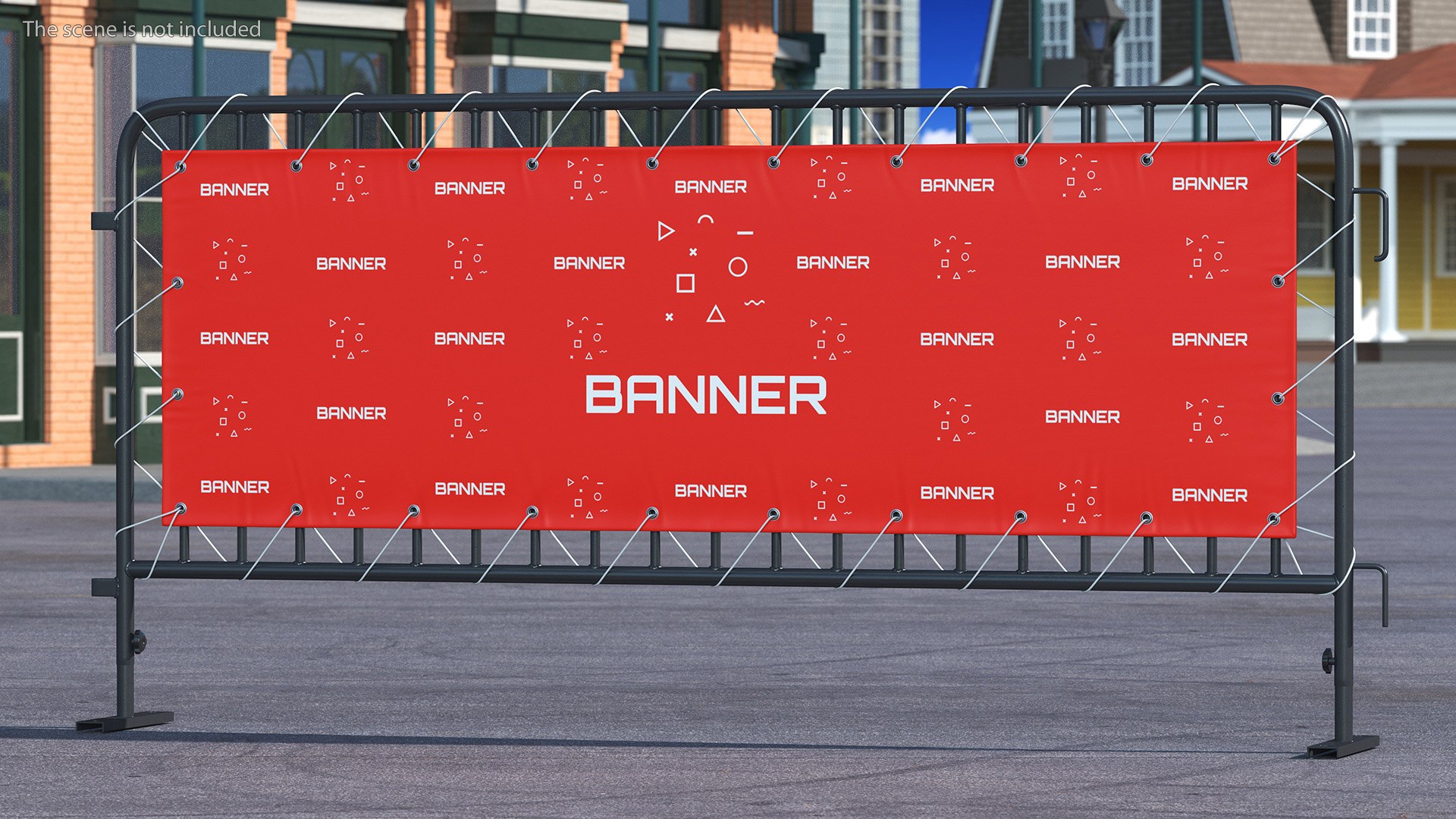 3D Black Crowd Control Barrier With Advertising Vinyl Banner ...