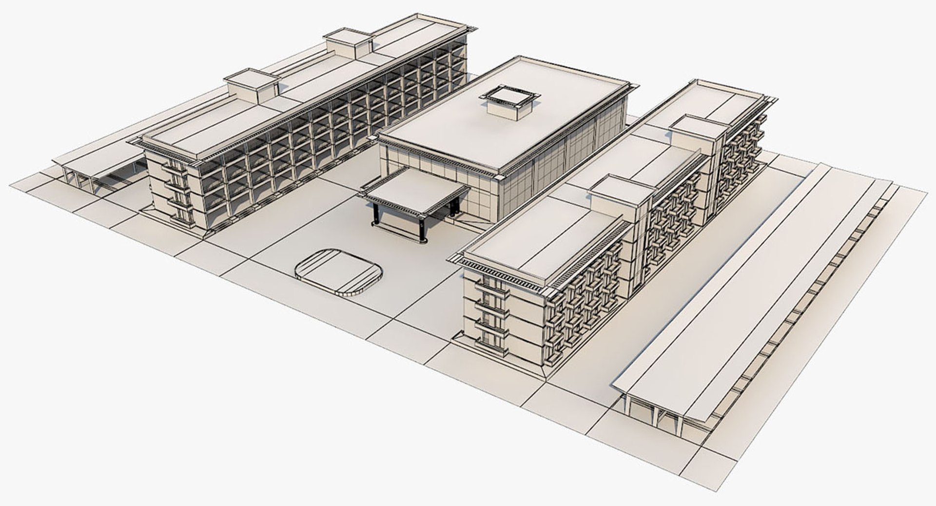 3D hotel buildings block - TurboSquid 1420941