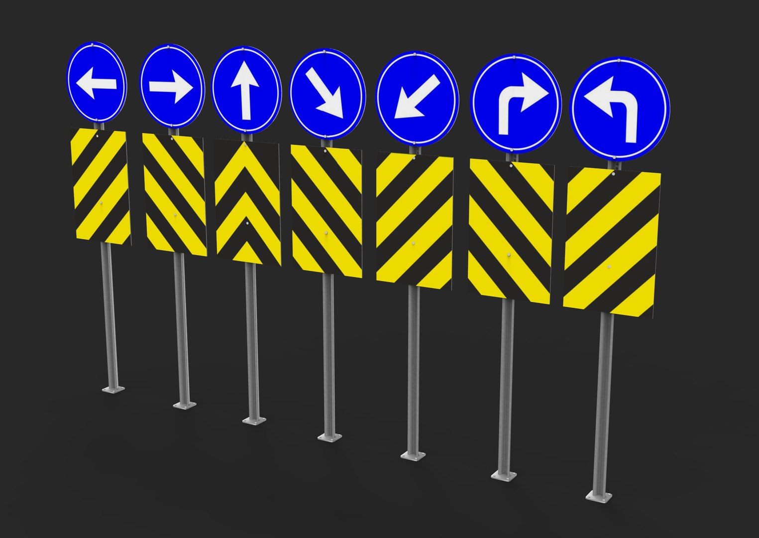 3D Rectangular and Round Traffic Sign 7 Piece - TurboSquid 1737479