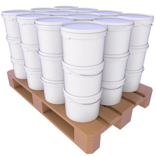 Pallet with Plastic Bucket for Syrup Paint 20 3D 모델 - TurboSquid 2003193