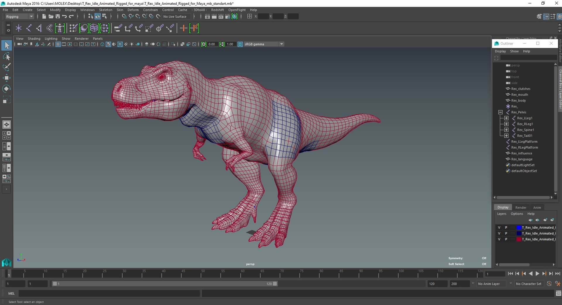3D T Rex Idle Animated Rigged for Maya model - TurboSquid 2108451